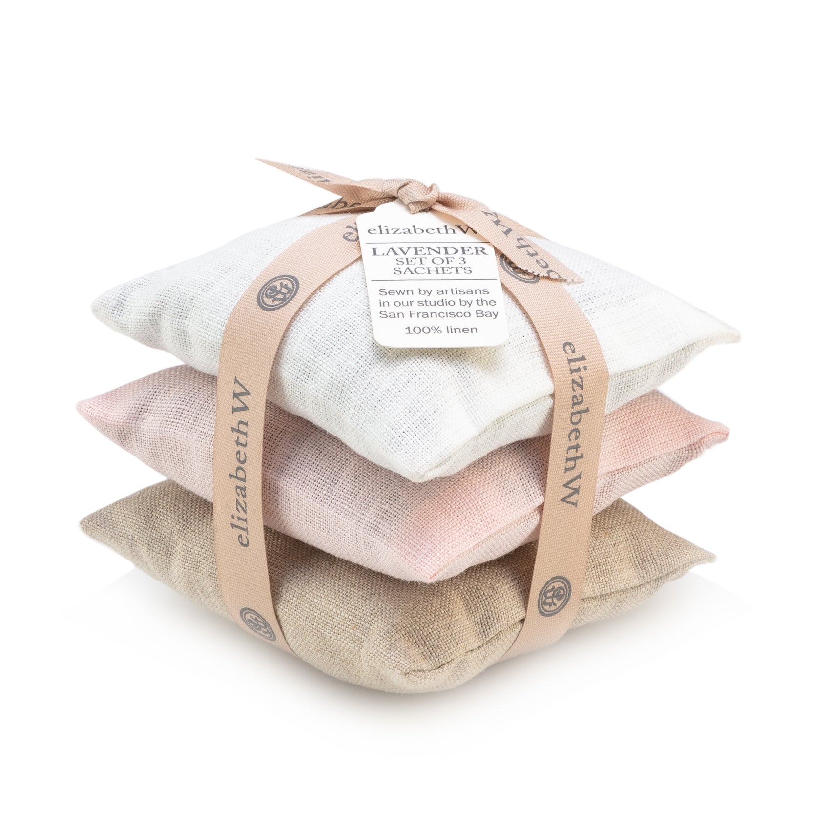 Ivory, Natural, Pink Linen Lavender Sachet Set of 3 - elizabethW
